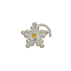 Sterling Silver Nose Stud Flower Nose Stud Indian Nose Ring Silver Nose Ring Crock Screw Nose Stud Indian Nose Stud CZ Simulated Diamond Piercing