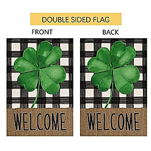 Welcome Spring St. Patrick's Day Clover Small Garden Flag Vertical Double Sided Burlap Buffalo Shamrock Farmhouse Yard Outdoor Decoration 12 x 18 Inches