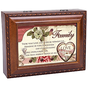 Cottage Garden Family Those Who Love and Nurture Woodgrain Rope Trim Jewelry Music Box Plays Wonderful World