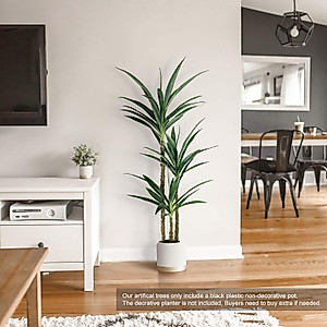 Lambye Artificial Tree, 4.6 Feet Agave Plant with 3 Heads in Plastic Pot, Potted Fake Greenery for Home, Office, Indoor and Outdoor Modern Decoration(2 Pack)