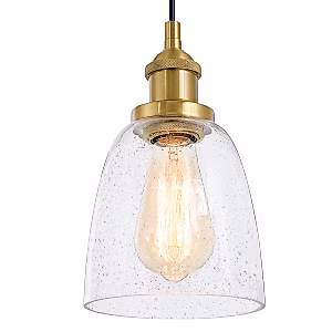 IMPIOIO Gold Pendant Light Seeded Art Glass Shade Mini Modern Hanging Light Fixture for Dining Roon, Over Sink, Hallway, Foyer
