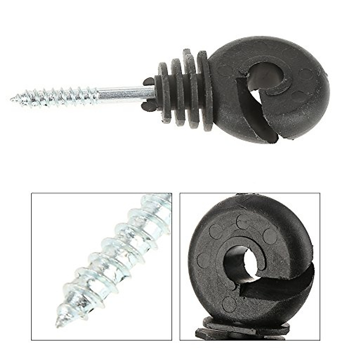 Ueohitsct 50 Pcs/Set Black Screw In Ring Insulators Electric Fence Accessories For Wood Post