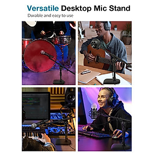 InnoGear Adjustable Desk Microphone Stand, Weighted Base with Soft Grip Twist Clutch, Boom Arm, 3/8/'' and 5/8/'' Threaded Mounts for Blue Yeti and Blue Snowball, Kick Drums, Guitar Amps, Black