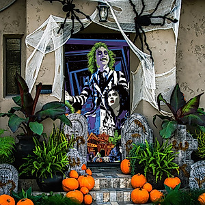 Scary Creepy Halloween Door Cover Classic Movie Role Photo Backdrop Horror Party Decorations and Supplies for Home-71×35''