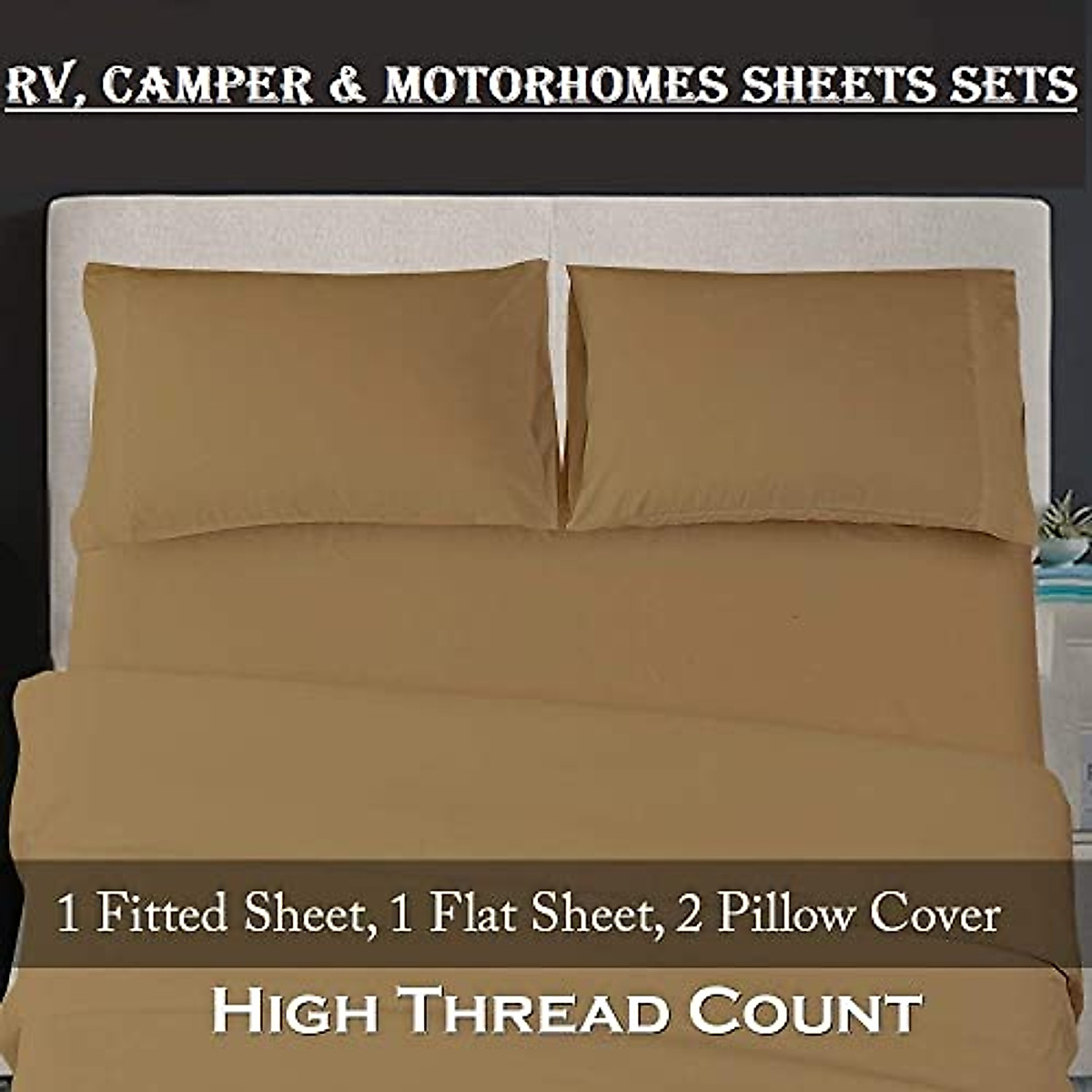 Queen'S Linen Rv Sheets For Camper King 70X80 Size Bed, Soft Brushed Microfiber, 1800 Hotel Luxury Bed Sheets Set For Campers, Easy Fit Mattress Up To 8 Inch Deep Pockets(Taupe Rv Sheets)