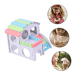 Ipetboom 2 pcs Mini Colorful Sleeping Play Exercise Houses Climbing Hamster Cabin Small Chic Funny Guinea Hut Habitat Chew Toys and Chews with Nest Cage Gerbil Hideouts Hideaway Rat Animal