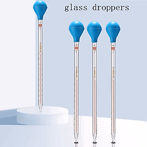 10ML Glass Graduated Droppers Pipettes Dropping Pipettes Fluid and Liquid Pipettors with Big Rubber Caps 4 Pcs