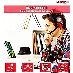 5 CORE Gaming Headset for PS4 PC One PS5 Console Controller, Noise Cancelling Microphone Over Ear Stereo Headphones with Mic, LED Light, Bass Surround, Earmuffs for Laptop Mac NES Games HDP GM1 R