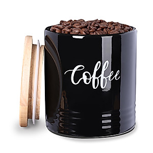 LEETOYI Porcelain Food Storage Containers with Lid, 4.5 Inch 31oz, Black Labeled Coffee