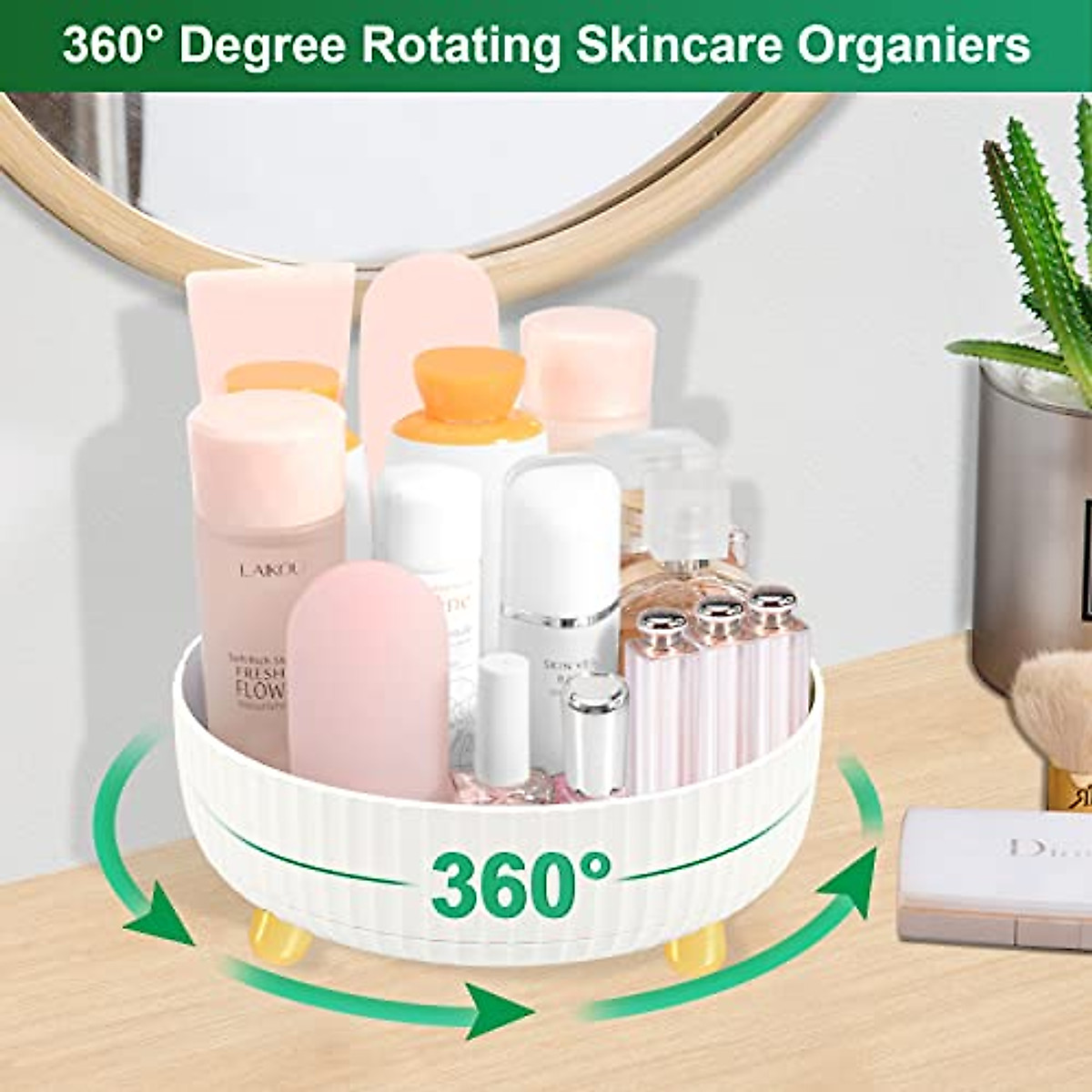 CGBE Lazy Susan Organizer, 360 Degree Rotating Makeup Organizer, Lazy Susan Round Turntable Storage Tray for Vanity Bathroom Countertop Kitchen Organized Makeup, Cosmetics, Condiment-White
