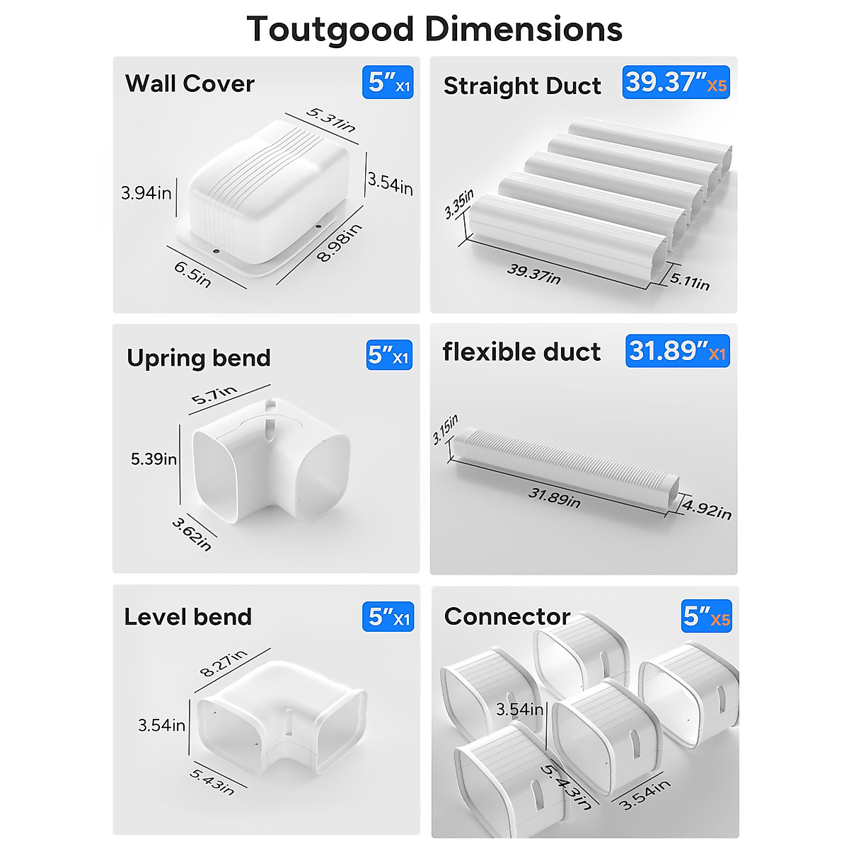 Toutgood 5'' 20Ft Mini Split Line Set Cover for Ductless Air Conditioners and Heat Pumps Systems Tubing Decorative, Upgraded UV-Proof Strong&Durability PVC Pipe