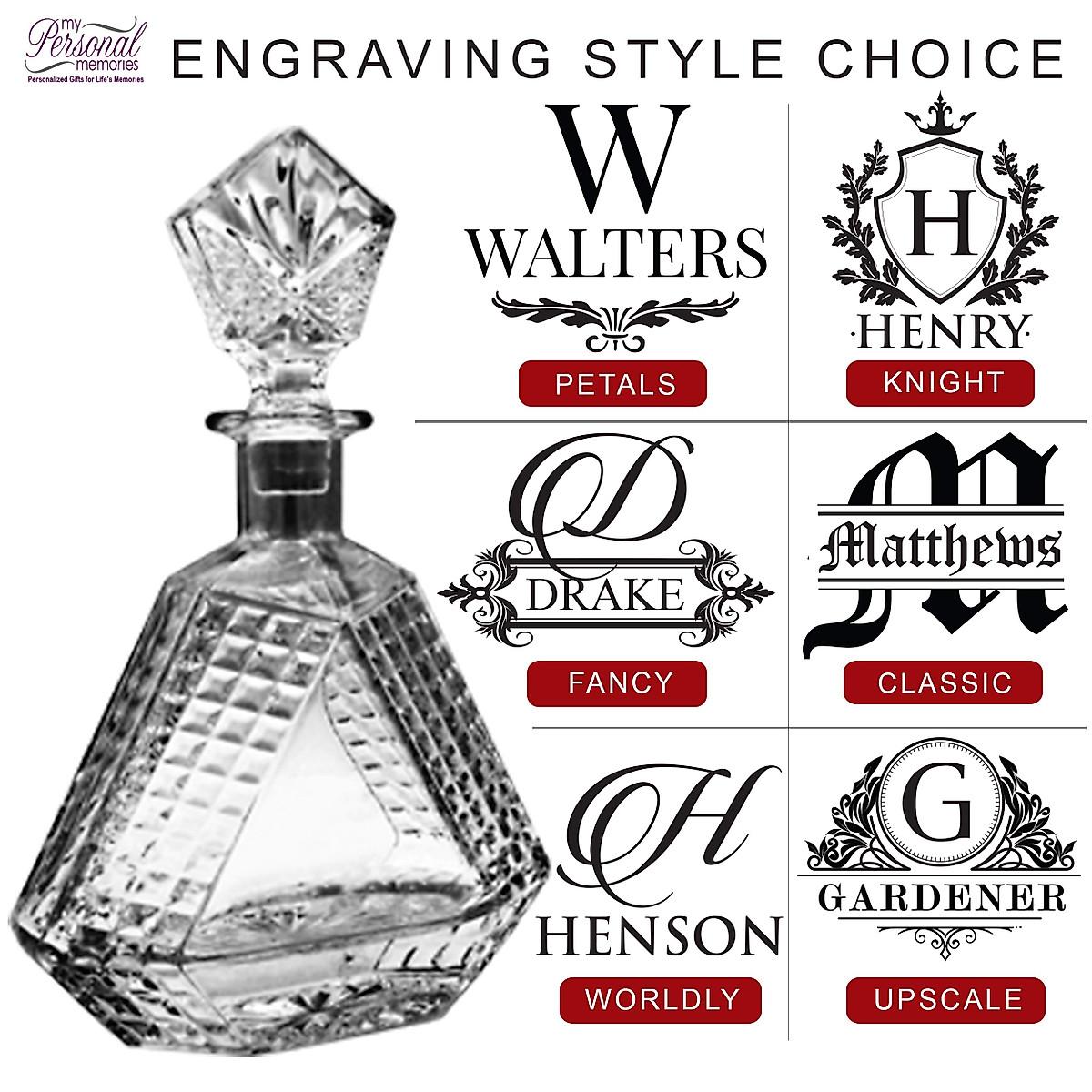 Personalized Scotch Whiskey Bourbon Glass 23 oz Decanter - Custom Engraved - Triangle Shape (Decanter Only)