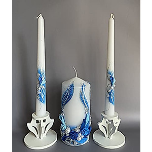 Magik Life Unity Candle Set for Wedding - Wedding Accessories for Reception and Ceremony - Candle Sets - Decorative Pillars Blue