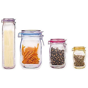 50PCS 6×4.2inch Mason Jar Pattern Food Storage Bag Reusable Stand Up Smell Proof Ziplock Bags Snack Saver Container Package Bag Frosted Pouches