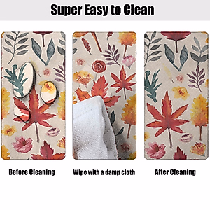 Atury Fall Tablecloth,Maple Leaves Oval Elastic Edged Table Cloth,Oil-Proof Washable Polyester Cover for Indoor Holiday Family Banquet and Outdoor Patio Use(68 inch X 48 inch,Red，Oval