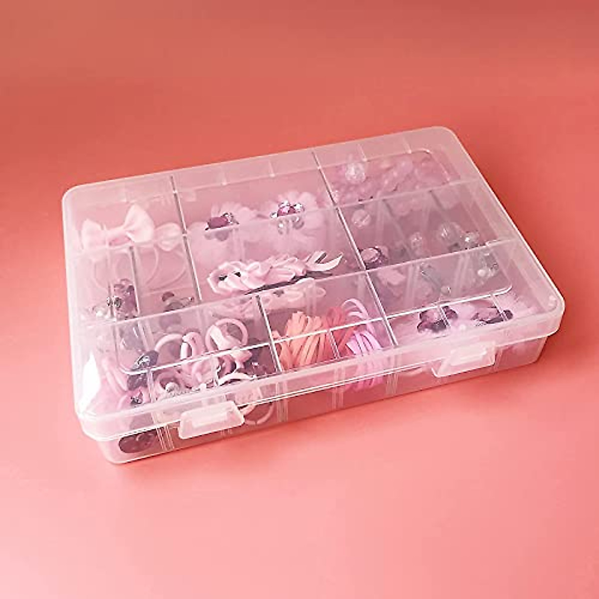 JIUMEI Plastic Storage Box 14 Grids with Removable Dividers Clear Small Parts Organizer Box Adjustable Compartments Container for Bead Jewelry Screw Sewing