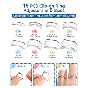 Ring Sizer Adjuster for Loose Rings, 187 Piece Ring Size Adjuster Set, w/16 Plug-in Invisible Ring Adjuster, 12 Spiral Silicone Tightener Set,Fit Any Rings,156 EVA Stickers w/Ring Size Measuring Tool