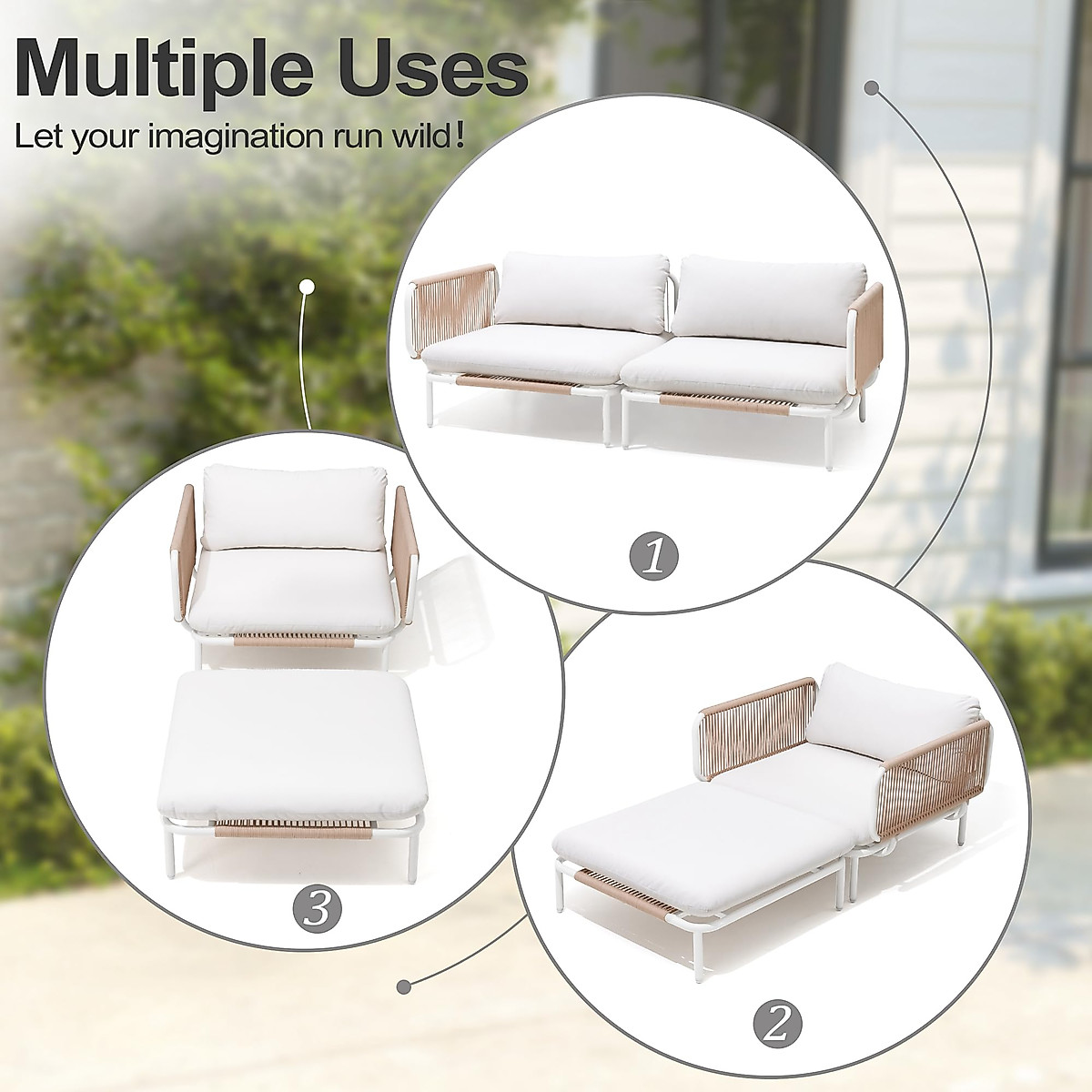 VredHom Oversized Patio Loveseat, Patio Furniture Couch with Removable Cushions, Outdoor Modern Loveseat for Patio, Garden, Lawn, Beige