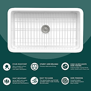 Miuara White Undermount Kitchen Sink 32 Inch - Large Kitchen Sink Drop In 32"x19", 9" Deep Dual Mount Drop In Kitchen Sink, Topmount Single Bowl Fireclay Sink For Kitchen, with Custom Accessories