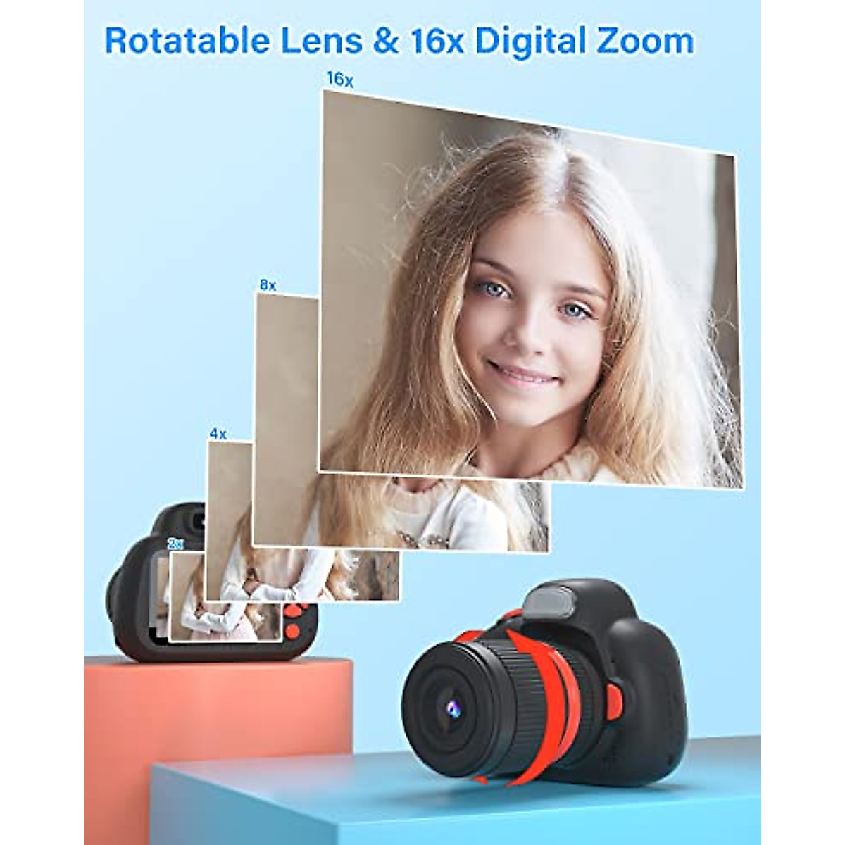 Wininmeta Kids Camera, Digital Video Camera for Kids, Birthday Gift for 3 4 5 6 7 8 9 Year Old Boys Girls, Toddler Children Photographic Toys with 32GB SD Card (Black)