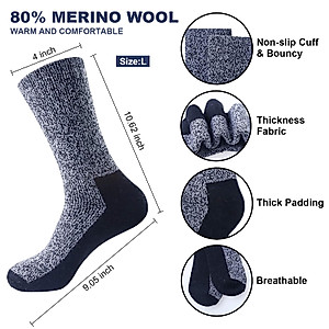Loritta 2 Pack Merino Mens Wool Socks, Winter Warm Thermal Socks for Men Cold Weather