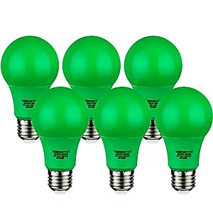 TORCHSTAR LED A19 Green Bulbs, 7W (40W Equivalent), E26 Base Colored Light Bulb, for Veterans Day, Porch, Home Lighting, Party Decoration, Bars, Christmas, Independence Day Bulb, Pack of 6