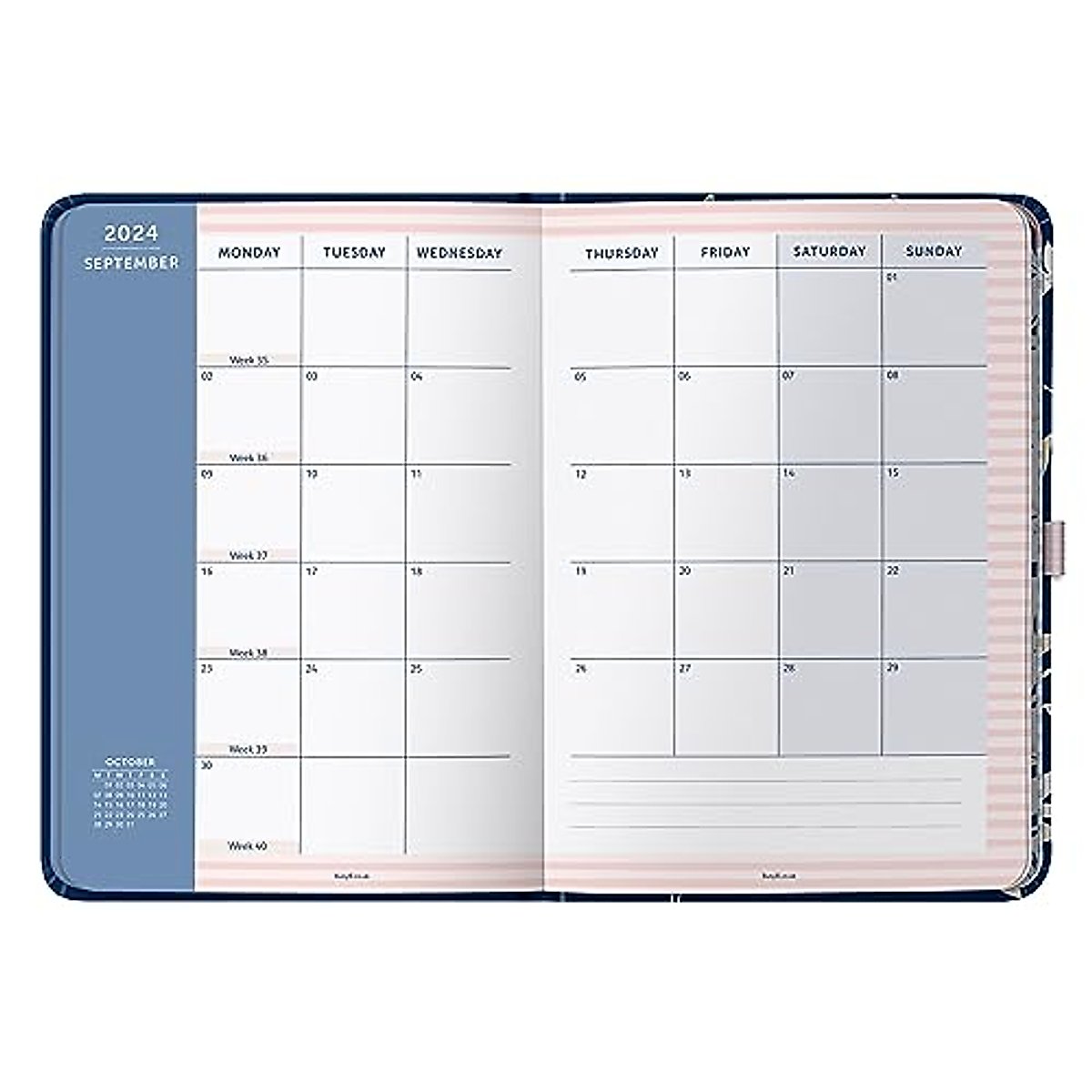 Busy B A5 To Do Diary January to December 2024 - Navy and Gold Floral - Week to View Diary with Notes, Tear-Out Lists & Pockets