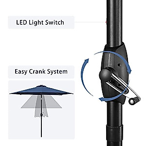 Sunoutife Patio Umbrella with Solar Lights, 10FT Large Outdoor Table Umbrella with Tilt Adjustment and Crank for Market Garden Backyard & Pool