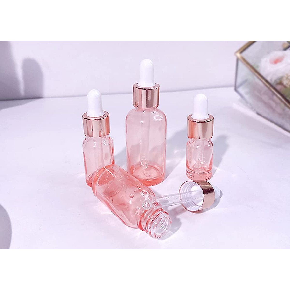 Wresty Pink Glass Dropper Bottles,12 Pack Essential Oil Dropper Bottels Perfume Sample Bottles Cosmetic Container Empty Bottles With Glass Eye Dropper (15ml)