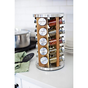 Orii 20 Jar Spice Rack with Spices Included - Tower Organizer for Kitchen Spices and Seasonings, Free Spice Refills for 5 Years (Natural Acacia Wood)