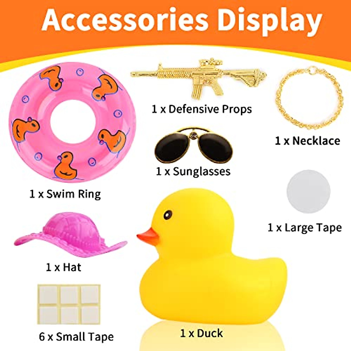 Zelobely Ducks for Cars - Rubber Duck Dashboard of Car, Car Duck Decoration Dashboard Yellow Rubber Duck Car Ornament with Mini Hat Necklace Sunglasses for Party Favors, Birthdays