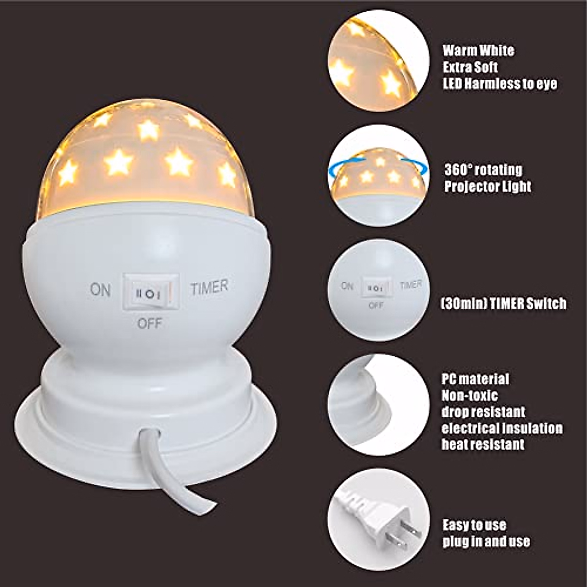 Toyunia Star Night Light for Kids Star Night Light for Kids Bedroom Girls Night Light Starry Night Light Projector Plug in Night Light for Kids with Timer (Plug in Rotating, 3000K)