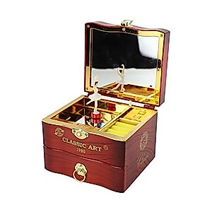 Musical Jewellery Box with Classic Rotating Ballerina Dancer Music Box Necklace Ring Storage Organizer with Mirror for Women Girls Brithday Gifts