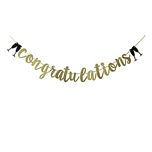 Congratulations Gold Glitter Banner, Celebrating Theme Party Sign, Birthday/Wedding/Moving/Graduation/Anniversary/Retirement Party Decorations