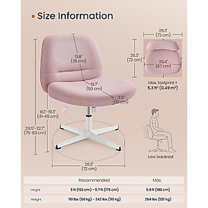 SONGMICS HOME Criss Cross Legged Chair, Armless Office Desk Chair No Wheels, Wide Comfortable Adjustable Swivel Vanity Chair for Home Office, Cotton-Linen Fabric, Jelly Pink UOBG046R03