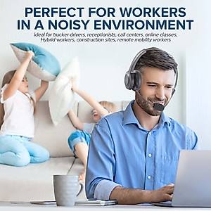 Derico Trucker Bluetooth Headset with Noise Cancelling Microphone & Mute Button for Cell Phones | Telephone Headsets for Office Phones | On-Ear Headphones for Microsoft, Call Center, Trucker Headset