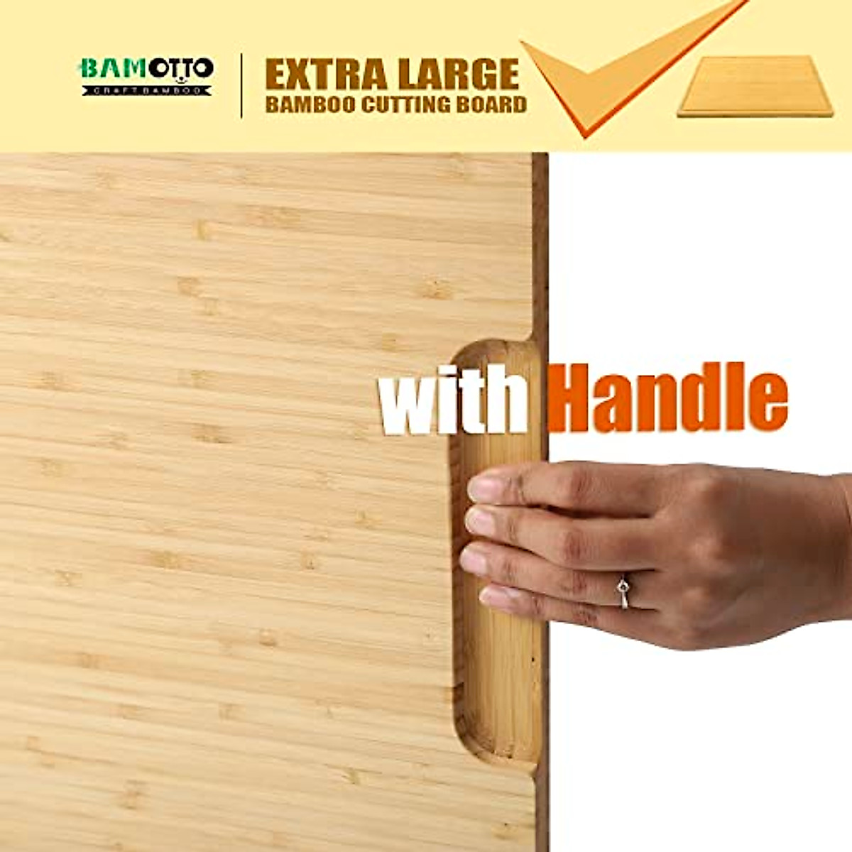 Extra Large Bamboo Cutting Board, 24x18 Inch Large Butcher Block Chopping Board with Handle and Juice Groove, Carving Board for Turkey, Meat, Vegetables, BBQ, 100% Organic Bamboo （XXL，24" x 18"）