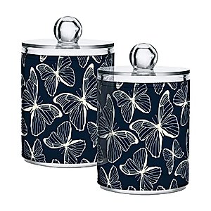 xigua 4 Pack Butterfly Black Apothecary Jars with Lid, Qtip Holder Storage Containers for Cotton Ball, Swabs, Pads, Clear Plastic Canisters for Bathroom Vanity Organization (10 Oz)