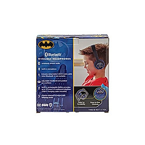 eKids Batman Kids Bluetooth Headphones, Wireless Headphones with Microphone Includes Aux Cord, Volume Reduced Kids Foldable Headphones for School, Home, or Travel