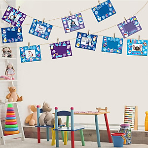 30 Packs Winter Craft Kits for Kids, Holiday DIY Picture Frame Craft Snowflake Penguin Polar Bear Art Party Favor Home Classroom Game Activities