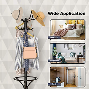 Nightcore Coat Rack Freestanding, Heavy-duty Coat Tree with Umbrella Holder, Modern Coat Rack Stand with 12 Hanging Hooks, Coat Hanger for Jackets Bags Hats Purse Scarf Entryway