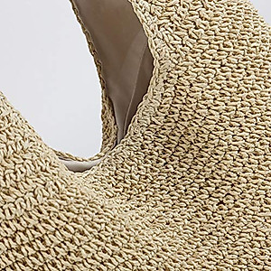 KESYOO Women Handcraft Tote Bag Natural Chic Straw Bag Hand-Woven Crochet Handbag Casual Shoulder Bag Hobo Bag (Beige) Beach Bag