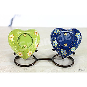 eSplanade Heart Shaped Companion Cremation Urn - Pair of 2 with Stand - Memorial Container Jar Pot | Metal Urns | Burial Urns | Memorial Keepsake | Brass urns | Double Urns
