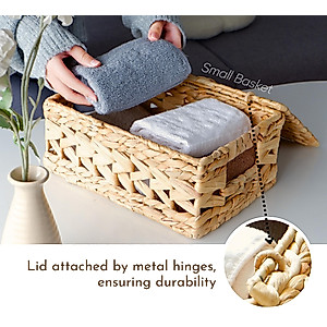CHI AN HOME 14 Inch Wicker Storage Baskets with Lids, Set of 3 Rattan Lidded Hyacinth Baskets for Organizing, Woven Large Rectangular Basket Boxes, Basket with Top, Decorative Chest Organizer