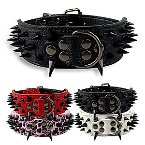 Benala Pet Dog Collar Adjustable Harness Spiked Studded Faux Leather Punk Rivet Dog Collar Pu Sharp Spikes Dog Supplies,Black,XS