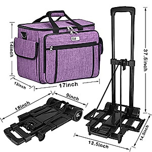 cab55 Rolling Sewing Machine Case, Detachable Rolling Sewing Machine Carrying Case on Wheels, Trolley Tote Bag with Removable Bottom Wooden Board for Most Standard Sewing Machine -Purple