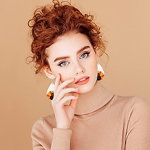 16 Pairs Fall Faux Leather Teardrop Earrings Plaid Pumpkin Sunflower Maple Leaves Autumn Jewelry Thanksgiving Accessory for Women