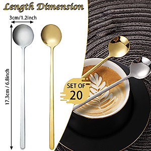 20 Pcs 6.8 Inches Coffee Spoons, Espresso Spoons, Stainless Steel Stirring Spoons with Long Handle, Cute Coffee Bar Accessories, Mini Gold Spoons for Dessert Tea Ice Cream Sugar Cake Cocktail Coffee