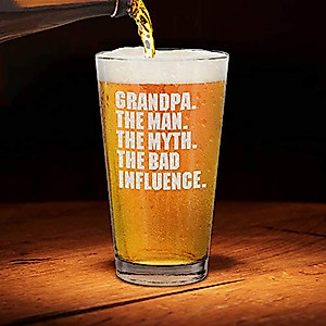 shop4ever® Grandpa. The Man. The Myth. The Bad Influence. Engraved Beer Pint Glass Grandpa Drinking Glass