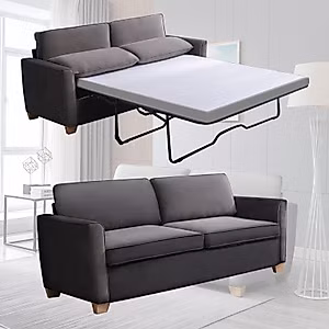 Mjkone 2-in-1 Pull Out Sofa Bed, Queen Size Velvet Sleeper Sofa Bed with Folding Foam Mattress, Pull Out Couch Bed for Living Room/Apartment/Small Spaces(Queen, Dark Grey)